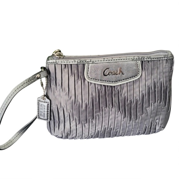 Coach | Bags | Coach Silver Satin Wristlet | Poshmark